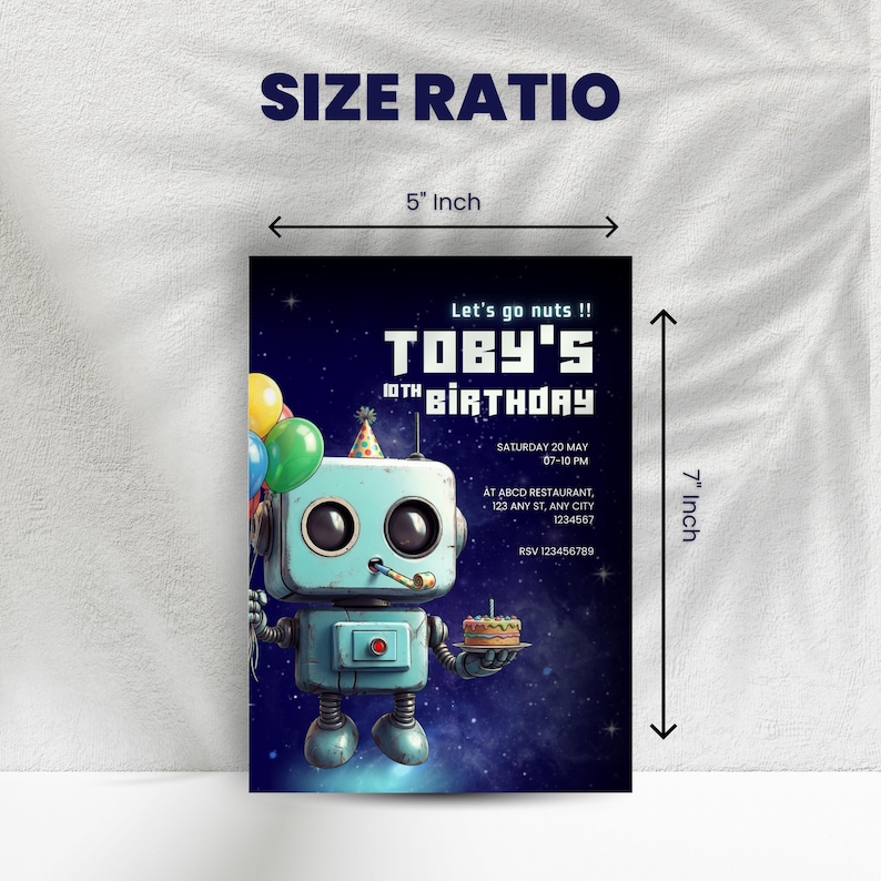 Editable Robot Birthday Invitation, Outer Space Galaxy Party Invite ...