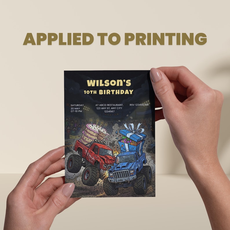 Monster Truck Birthday Invitation, Demolition Derby Canva Template ...