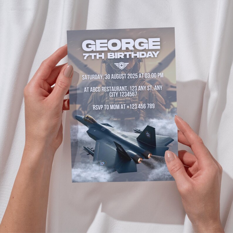 Fighter Jet Birthday Invitation Template, Military Airplane Party ...