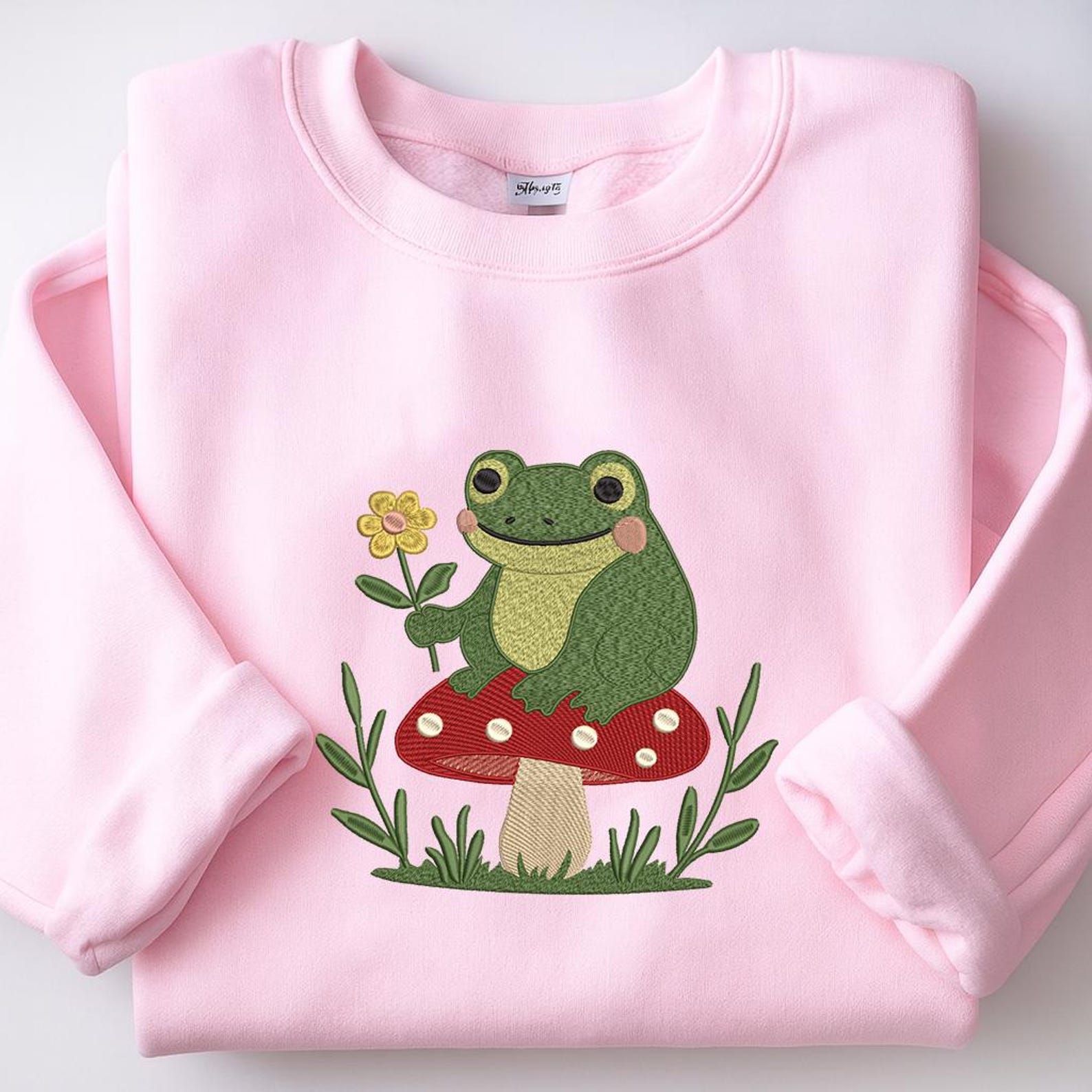 Frog and Mushroom Embroidery Design, Cute Frog With Flower, Digital ...