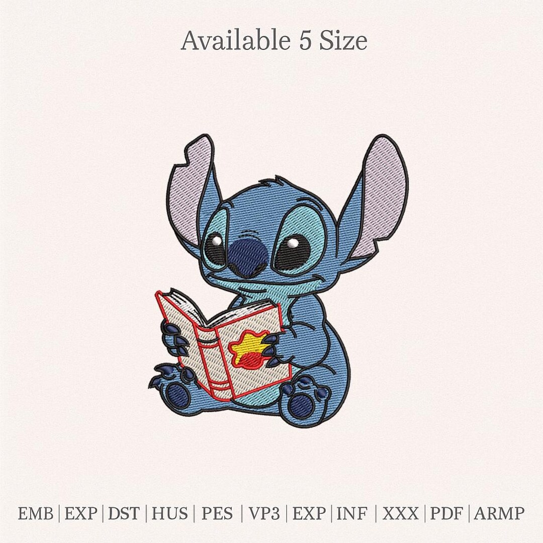Cute Blue Alien Reading Book Embroidery Design, Cartoon Character ...