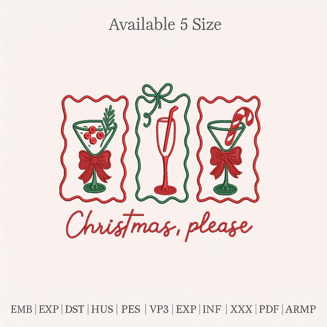 Christmas Cocktail Embroidery Design | Holiday Drink Machine File | PES ...