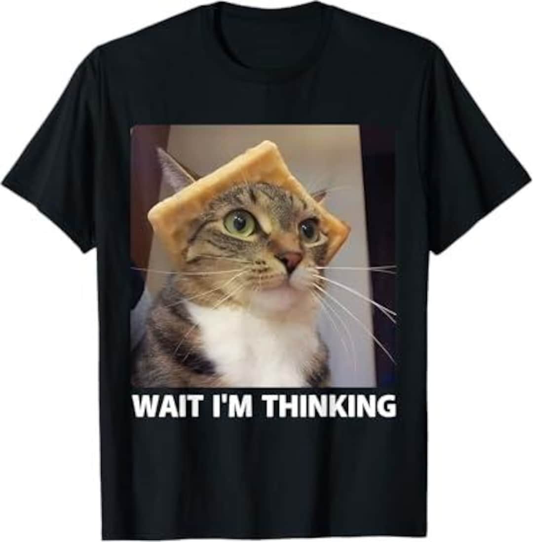 Wait I'm Thinking Cat Meme Funny Silly Kitten Staring Cat T-shirt PNG ...