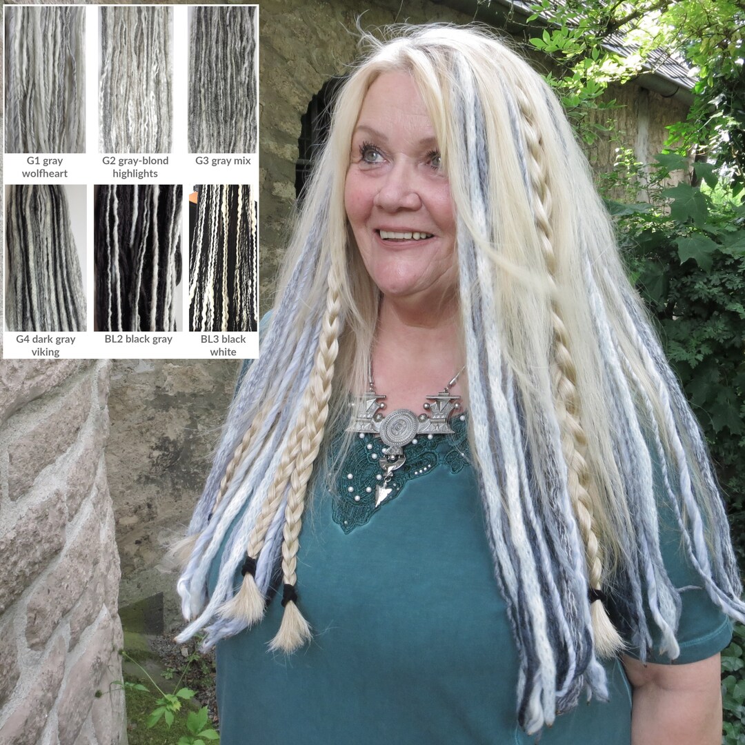 GRAY DREAD FALLS Clip-in Dreads Viking Yarn Dreadlocks Steampunk ...