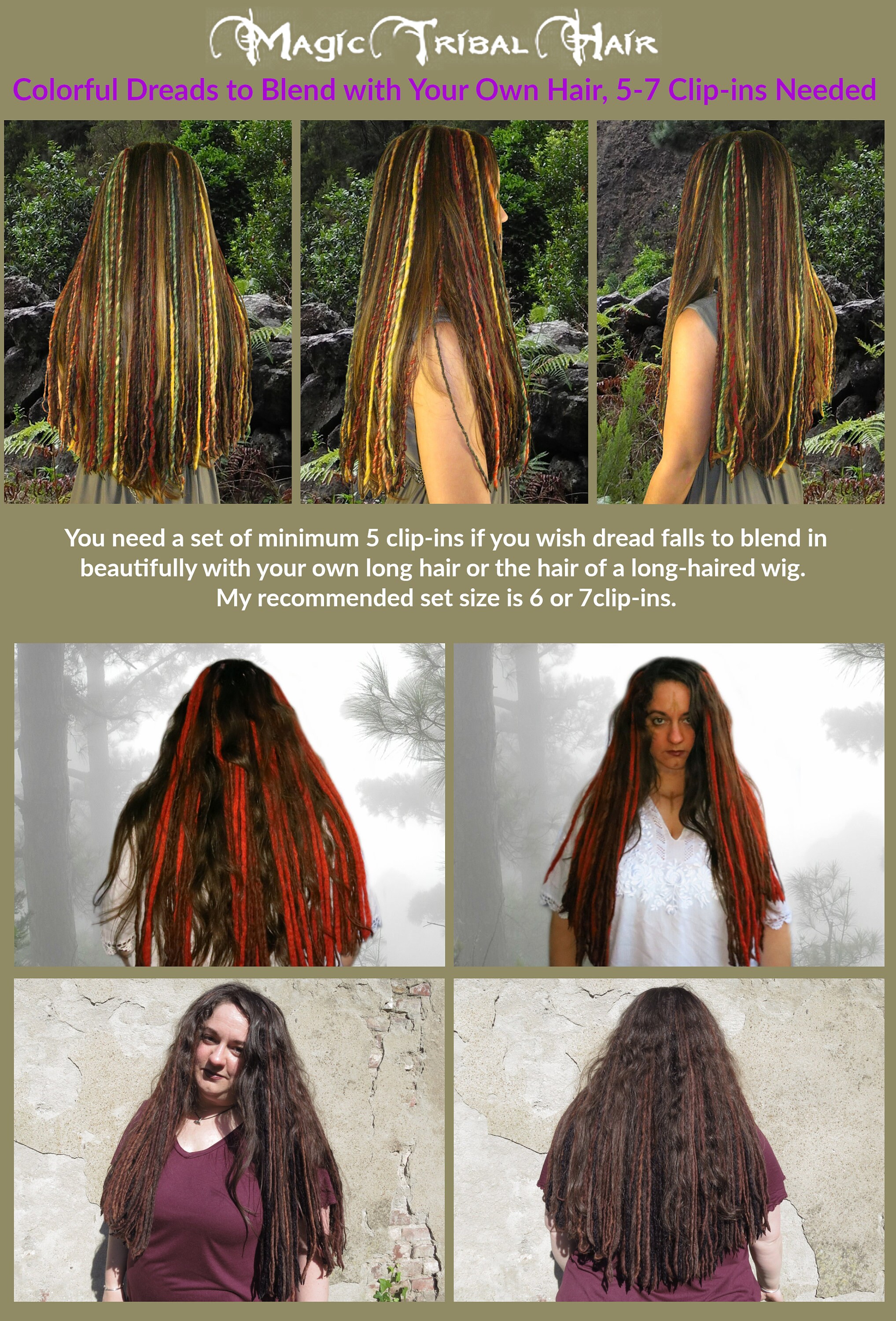 GRAY DREAD FALLS Clip-in Dreads Viking Yarn Dreadlocks Steampunk ...