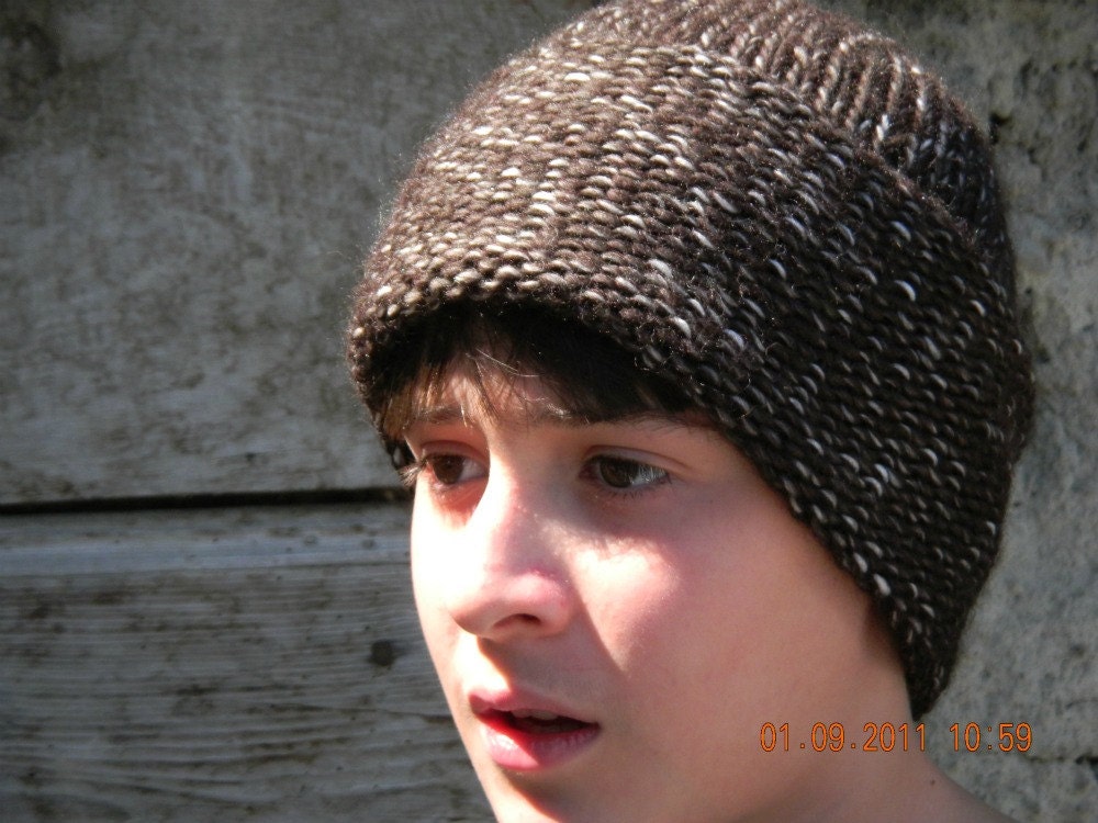 Hand Knit Hat Cozy Knitted Brown Cap - Etsy