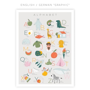 Bilingual Alphabet Print Download, Nursery Art, Kids, Montessori ...