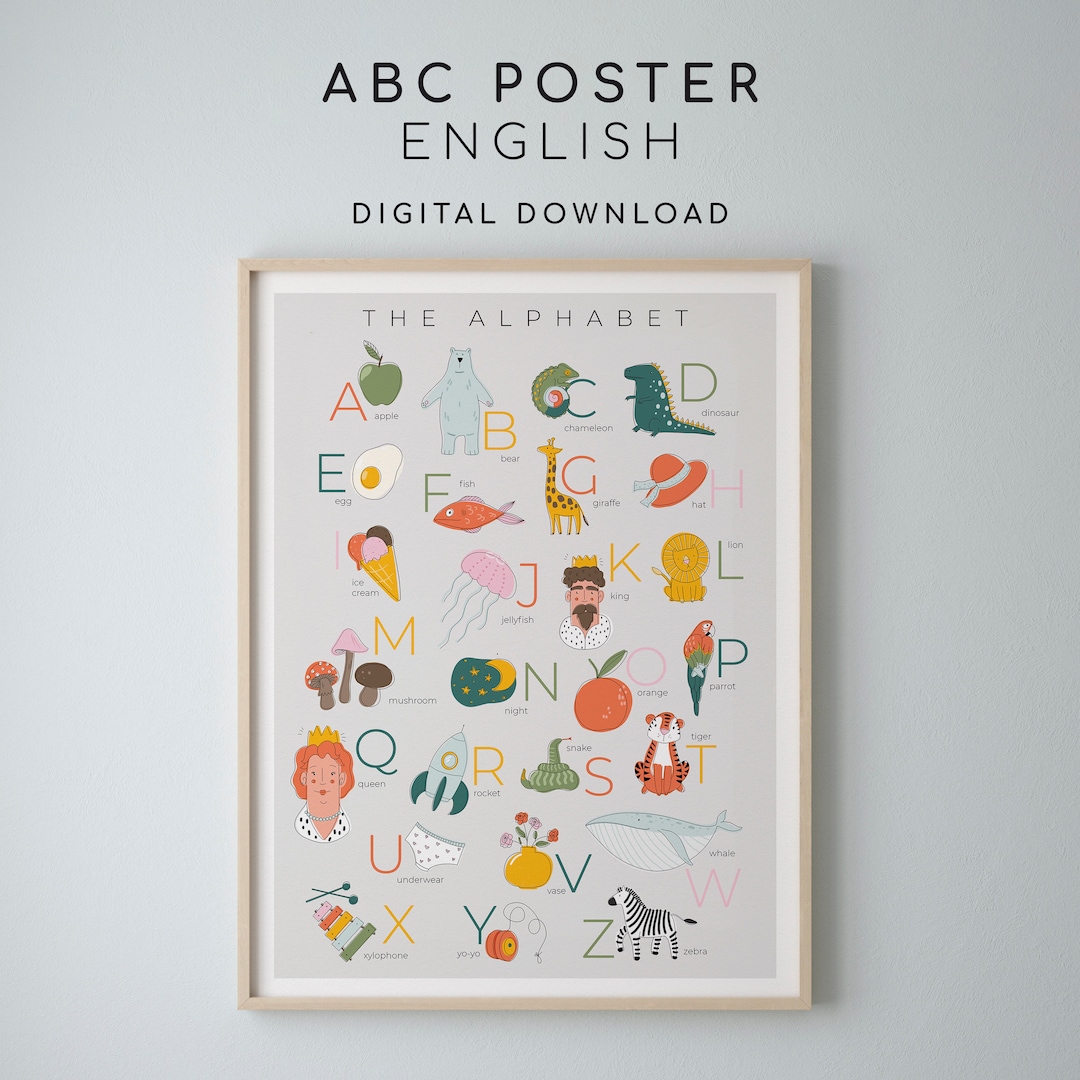 Alphabet Print Download, Nursery Art, Kids, Montessori, Educational ABC ...