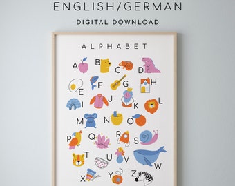 Bilingual Alphabet Print Download, Nursery Art, Kids, Montessori ...