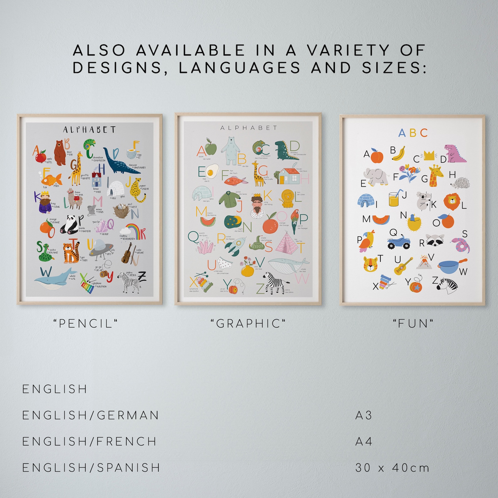 Bilingual Alphabet Print Download, Nursery Art, Kids, Montessori ...