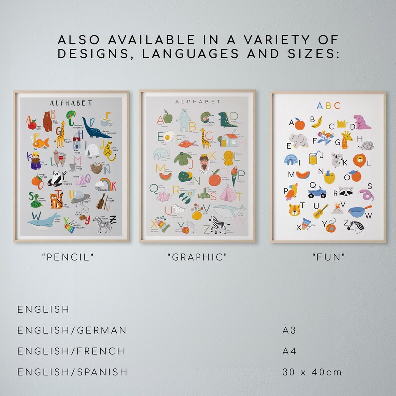 Bilingual Alphabet Print Download, Nursery Art, Kids, Montessori ...