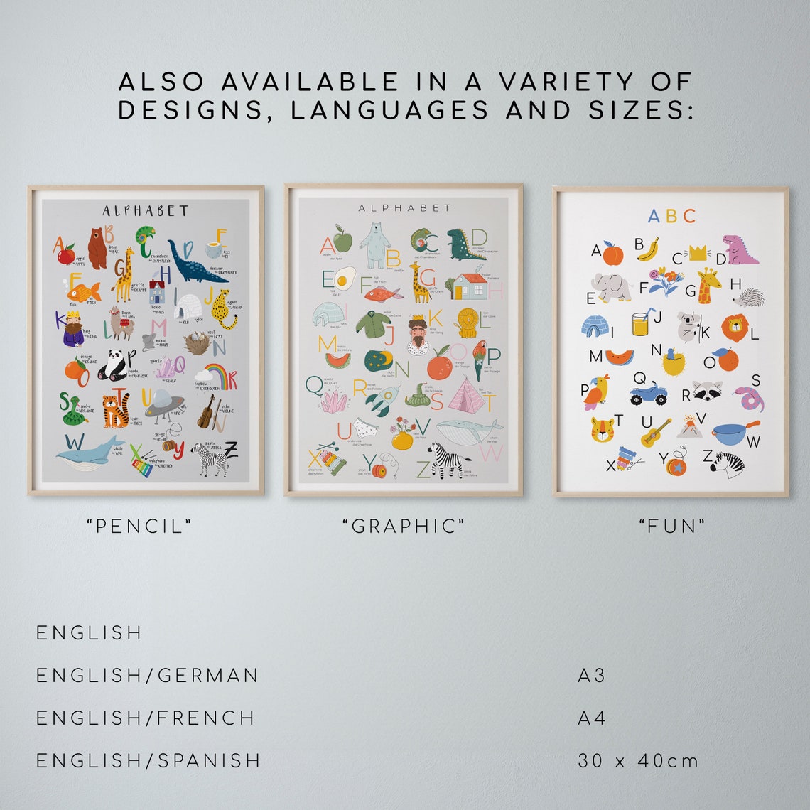 Bilingual Alphabet Print Download, Nursery Art, Kids, Montessori ...