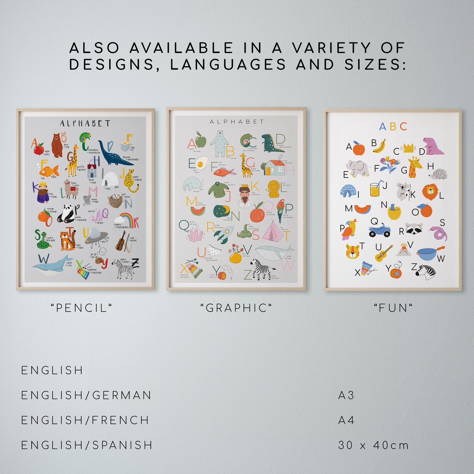 Bilingual Alphabet Print Download, Nursery Art, Kids, Montessori ...