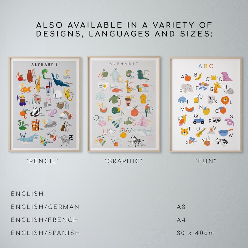 Bilingual Alphabet Print Download, Nursery Art, Kids, Montessori ...