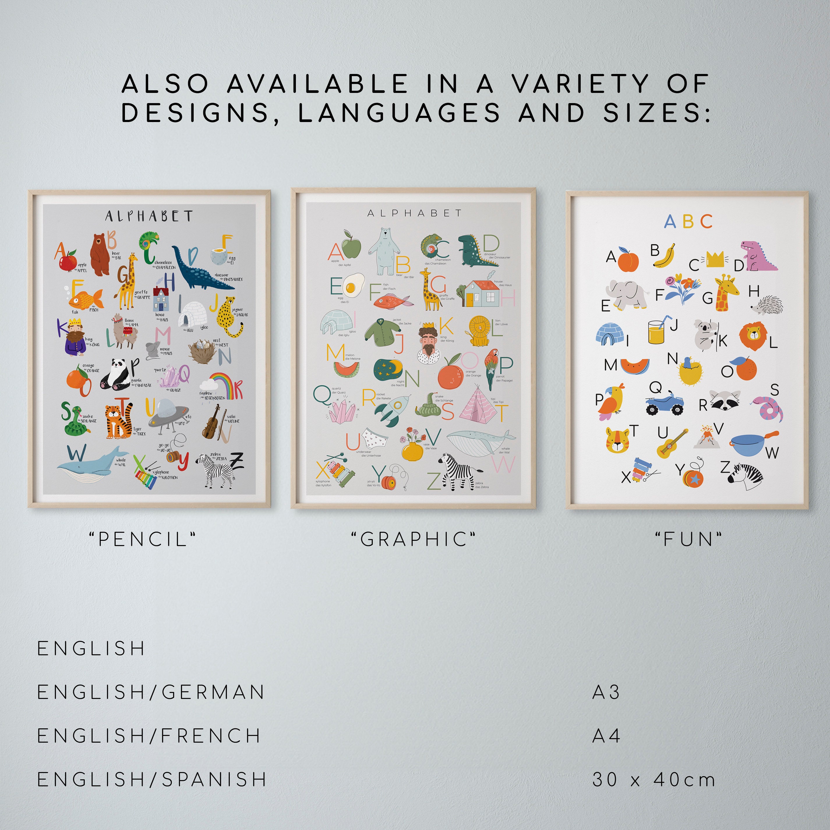 Bilingual Alphabet Print Download, Nursery Art, Kids, Montessori ...