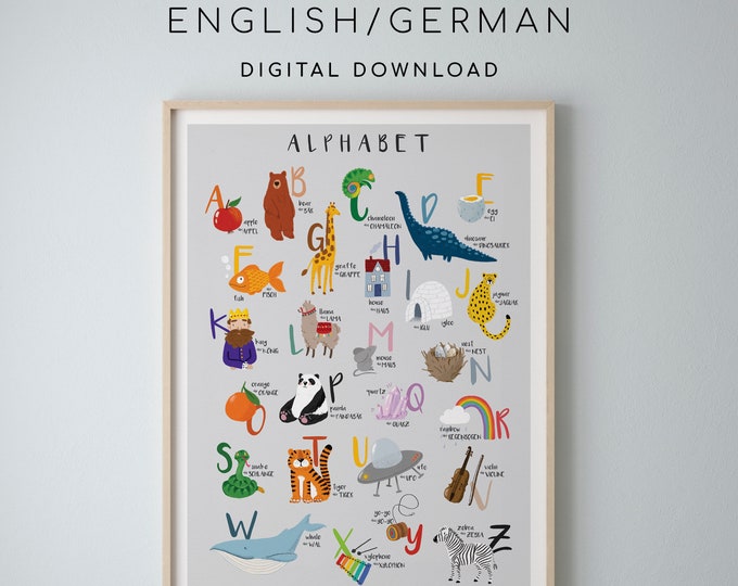 German Italian Bilingual Alphabet Poster, Nursery Art, Digital Download ...