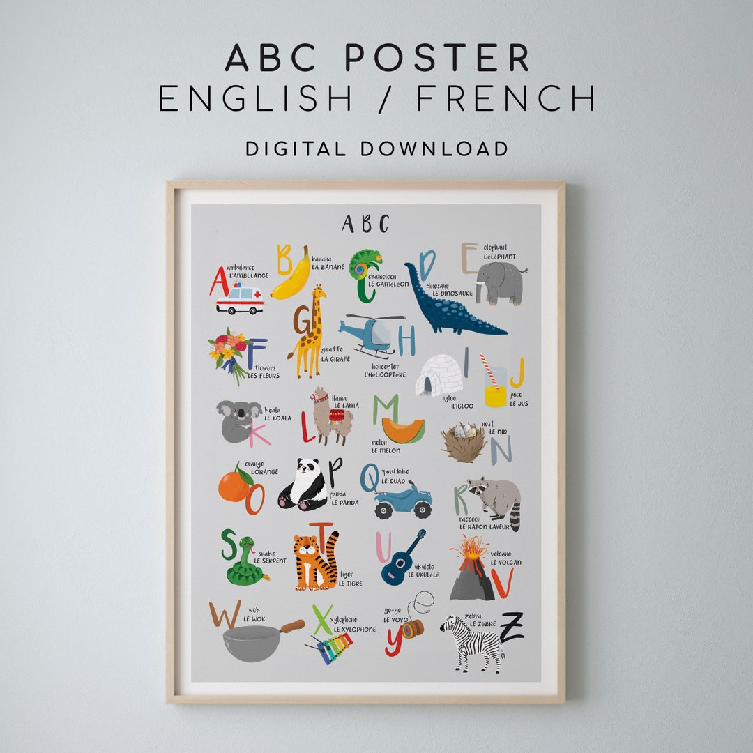 Bilingual Alphabet Print Download, Nursery Art, Kids, Montessori ...