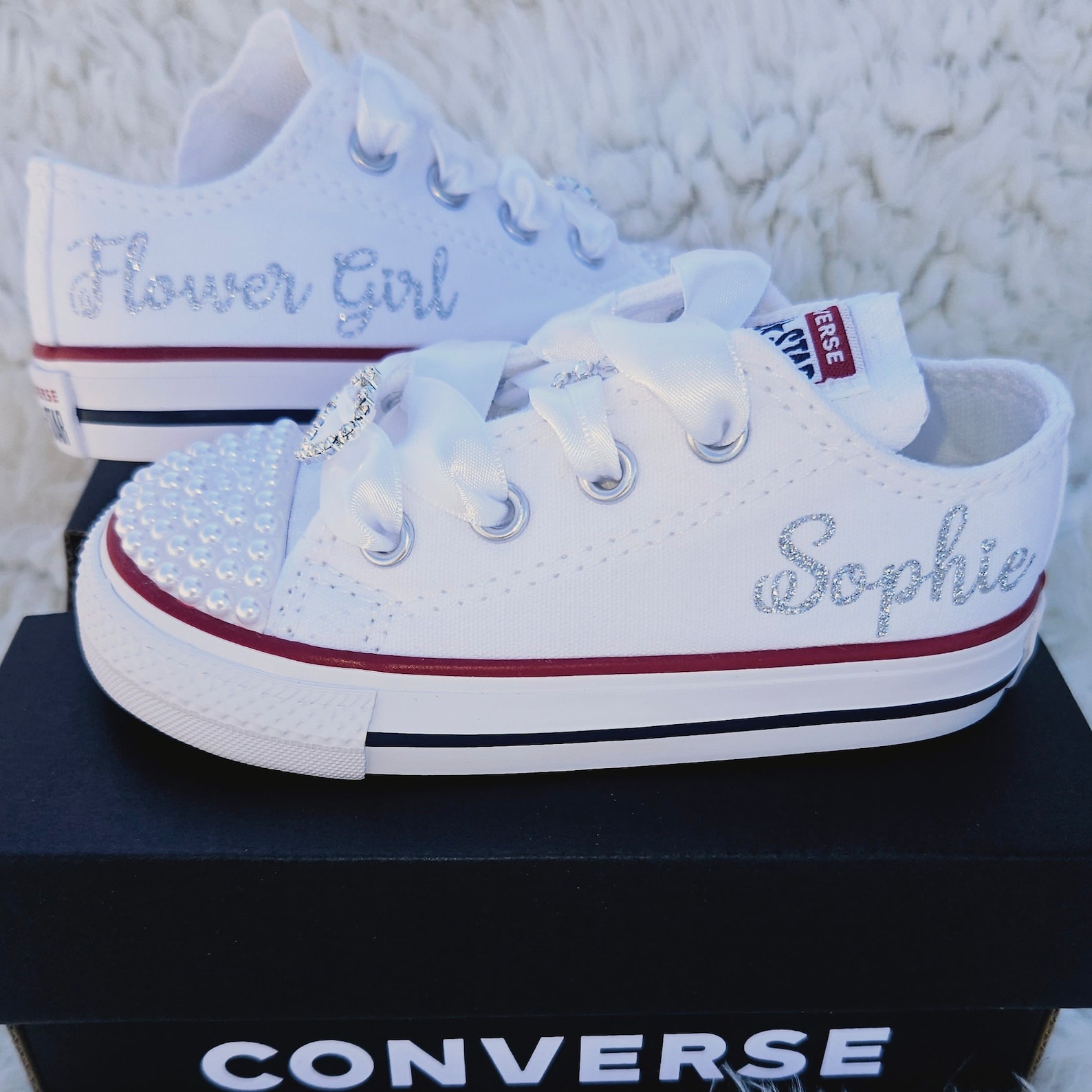 Flower Girl Converse Shoes, Personalized Pearl Converse Kids Sneakers ...
