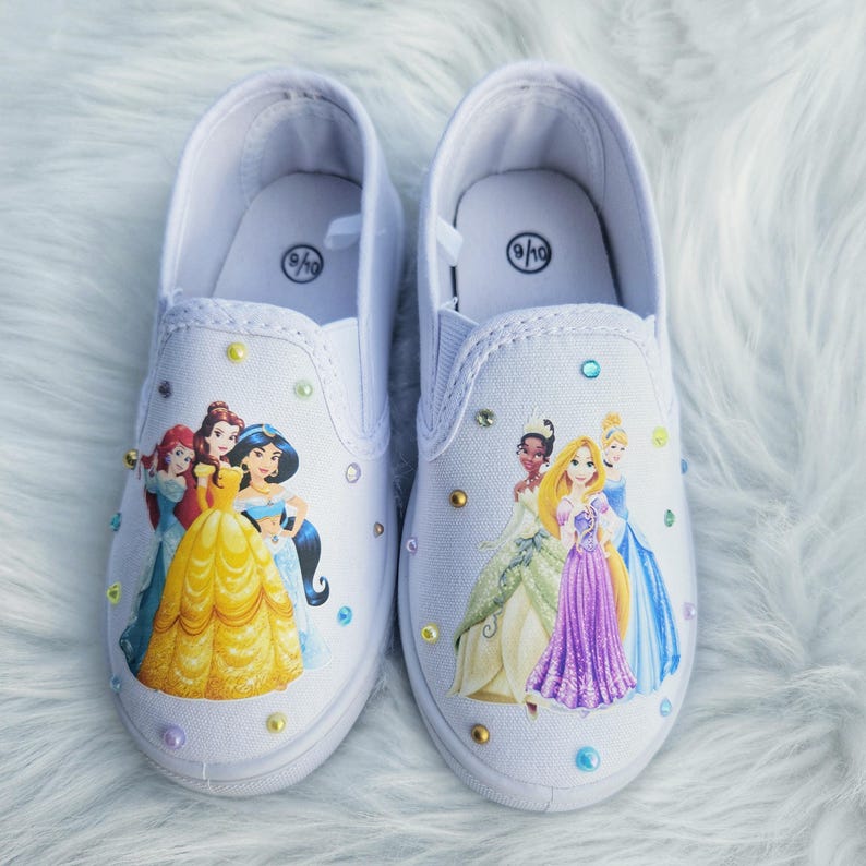 Princess Shoes Custom Disney Princesses Sneakers White Slip On - Etsy