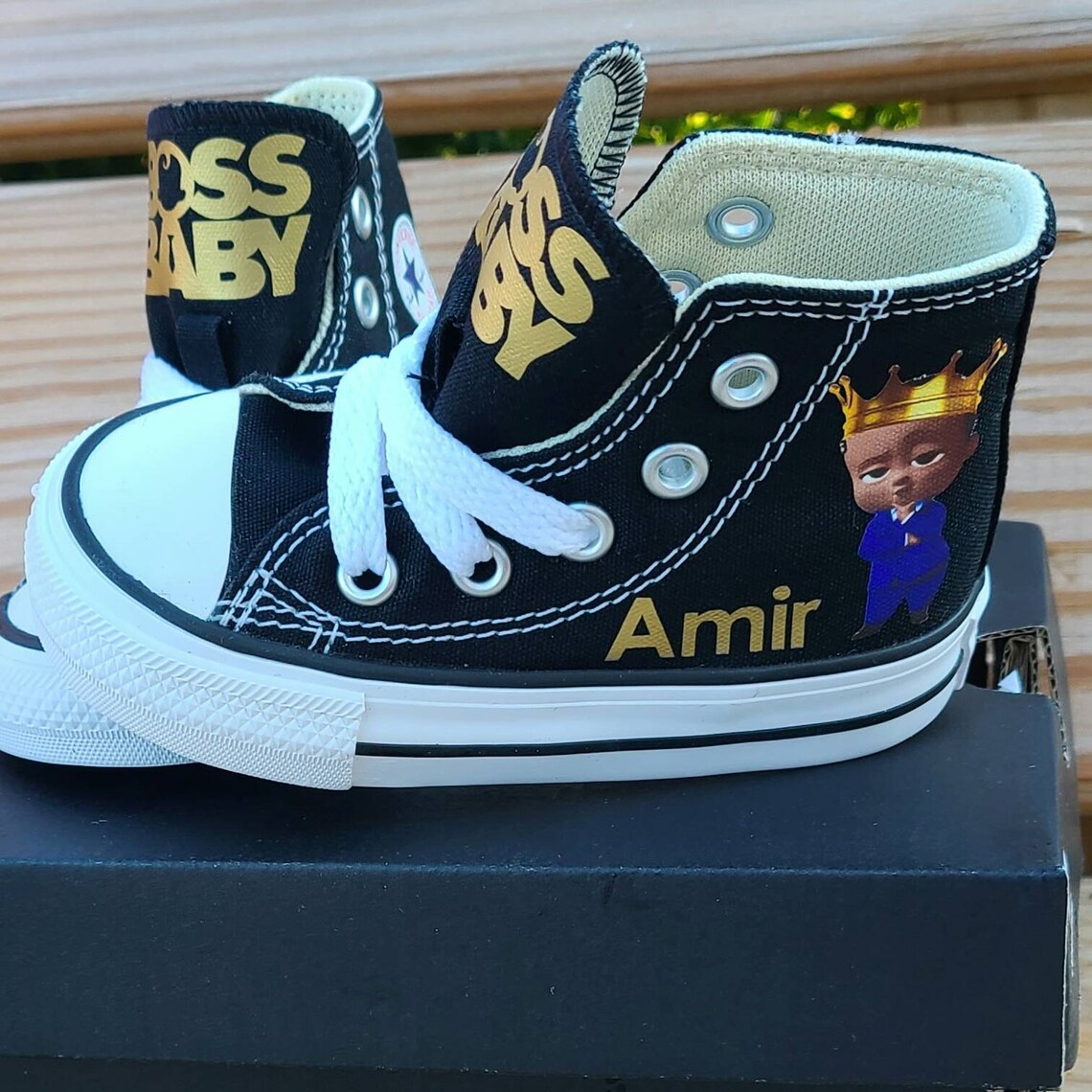 Black Boss Baby Converse Black With Gold Wording and Name - Etsy