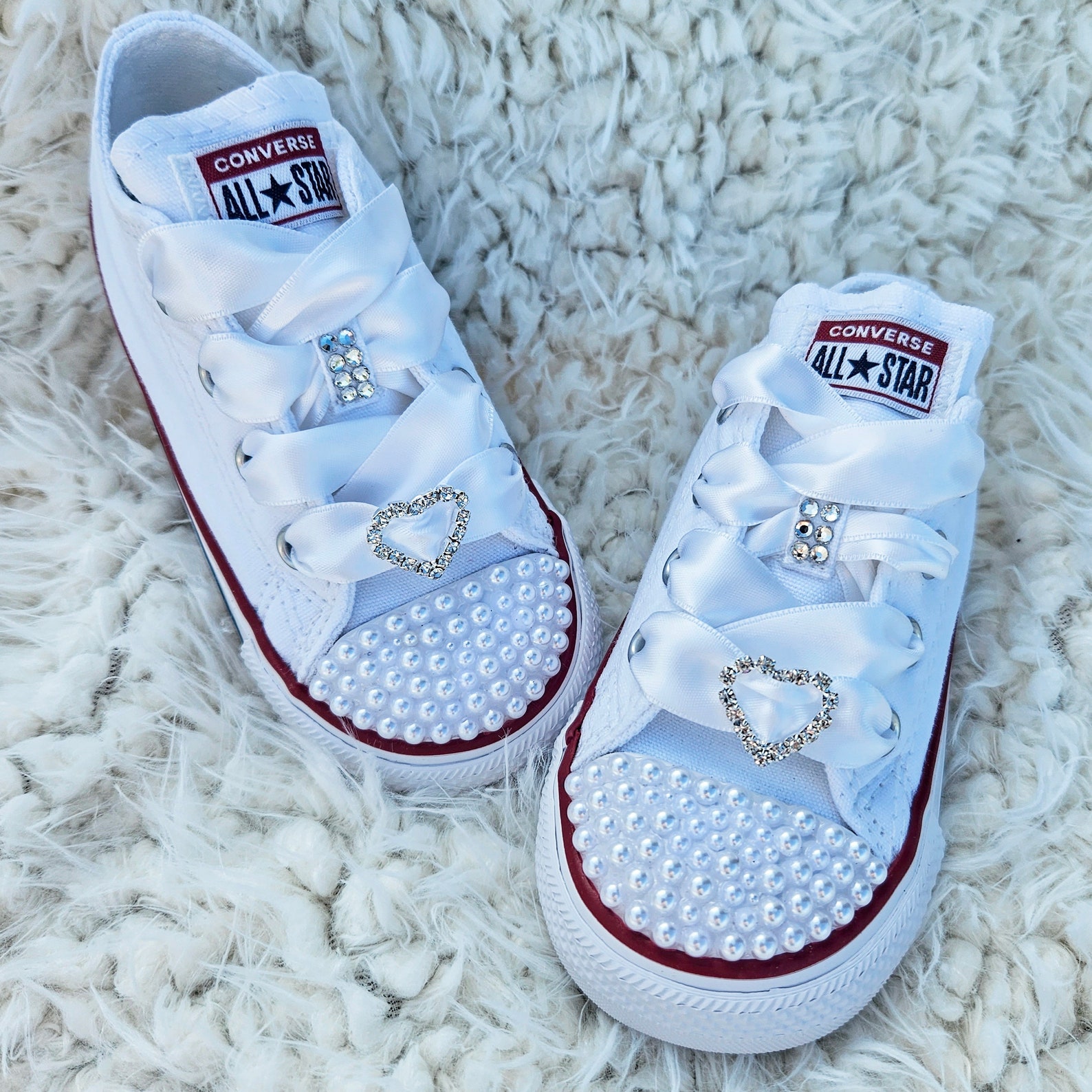 Flower Girl Converse Shoes, Personalized Pearl Converse Kids Sneakers ...