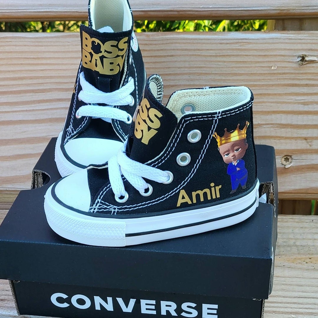Black Boss Baby Converse, Black With Gold Wording and Name ...