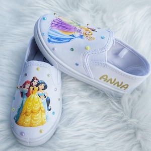 Princess Shoes Custom Disney Princesses Sneakers White Slip On - Etsy