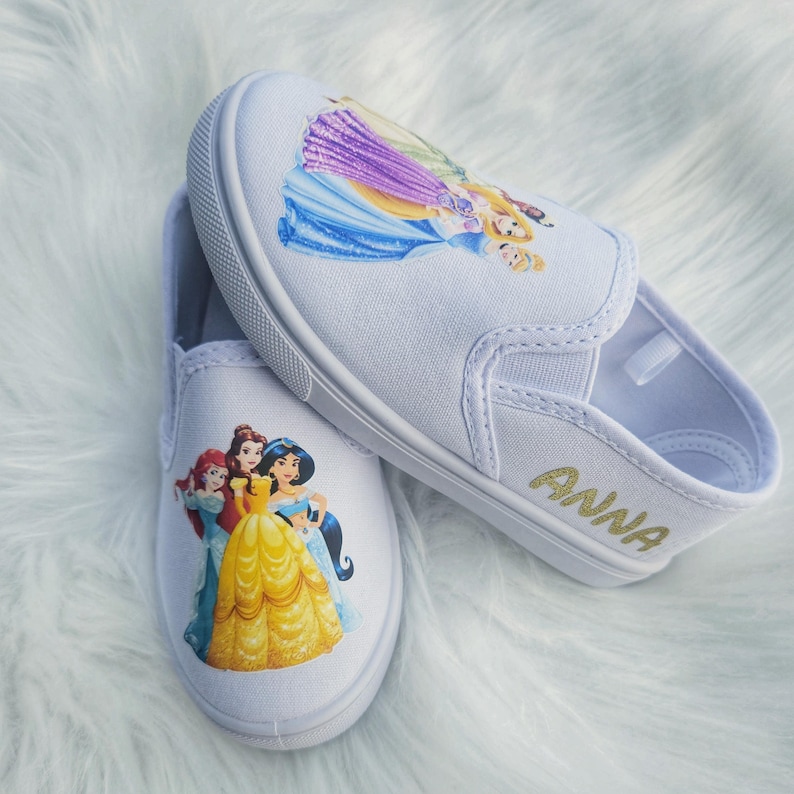 Princess Shoes Custom Disney Princesses Sneakers White Slip On - Etsy