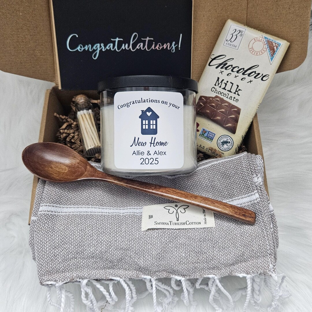 Housewarming Gift Basket New Home Owner Gift Box Personalized Candle ...