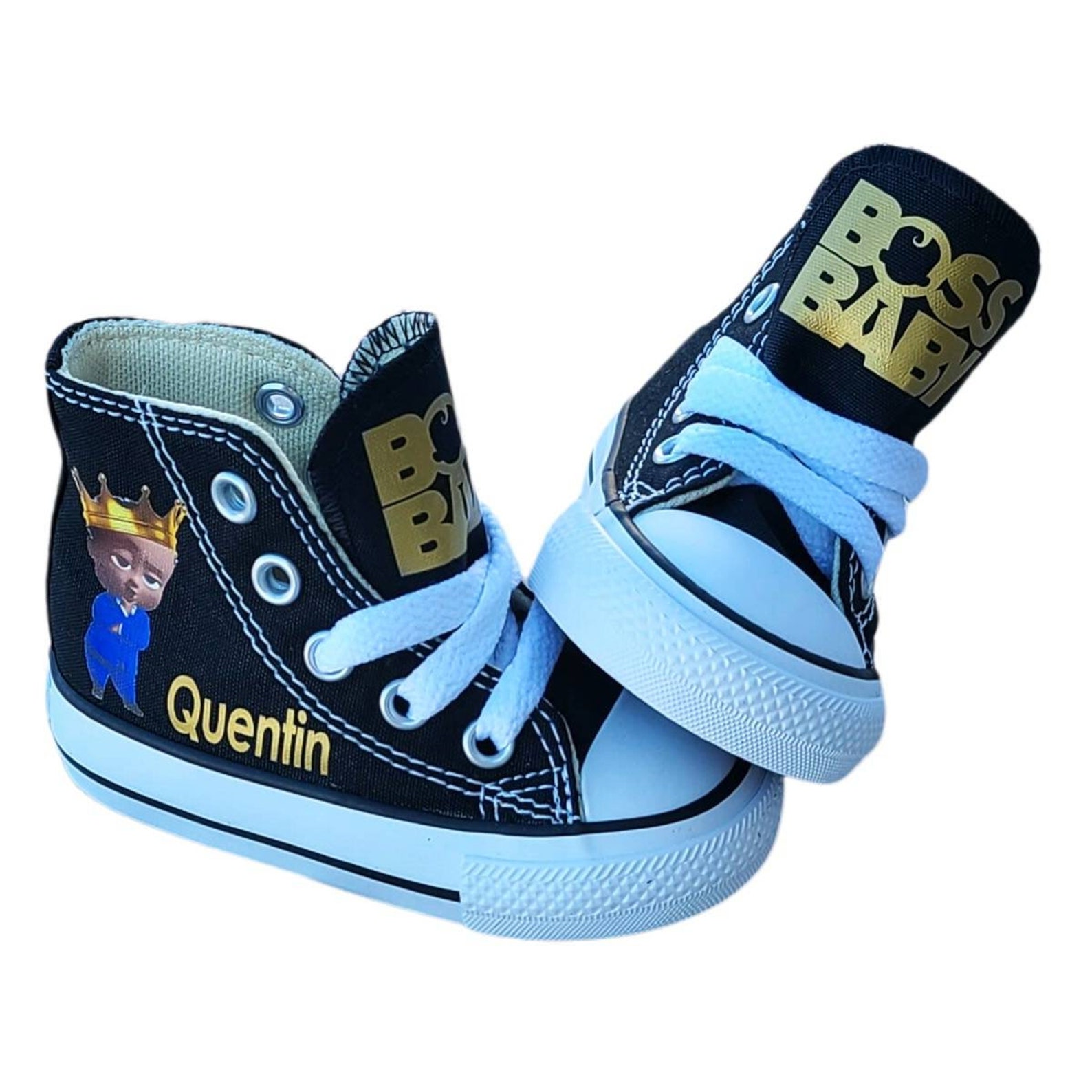 Black Boss Baby Converse, Black With Gold Wording and Name ...
