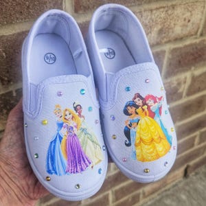 Princess Shoes Custom Disney Princesses Sneakers White Slip On - Etsy