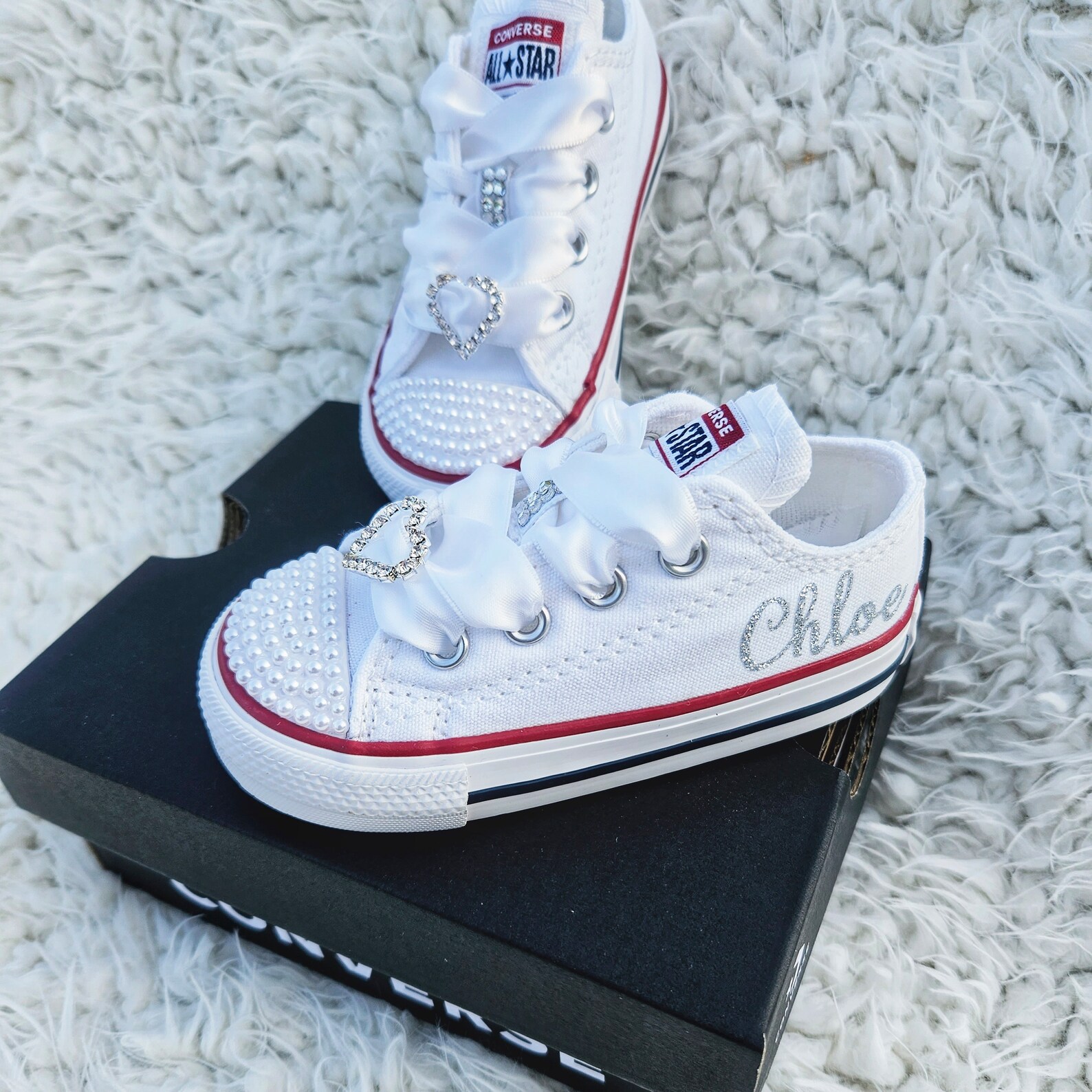 Flower Girl Converse Shoes, Personalized Pearl Converse Kids Sneakers ...