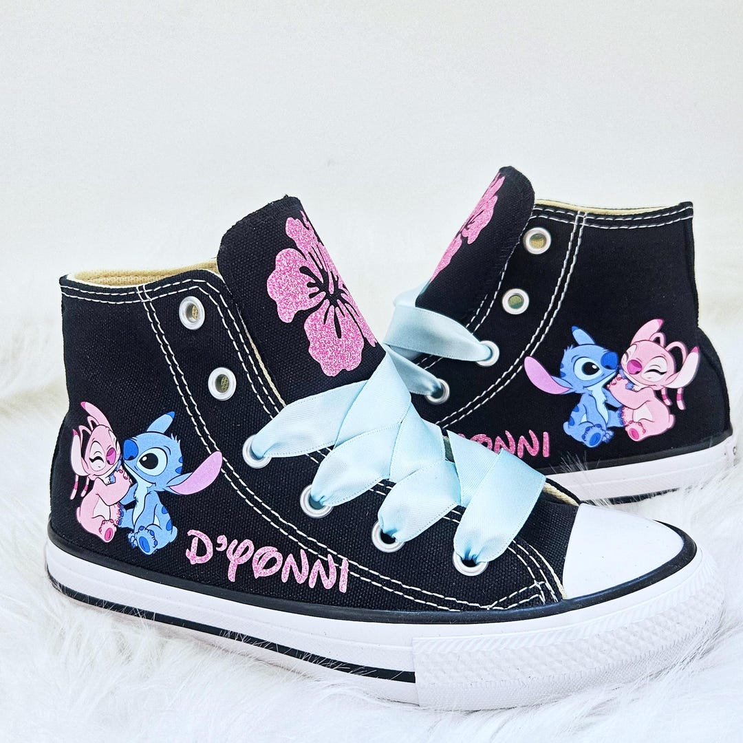 Custom Stitch Converse Stitch and Angel for Girls Black Converse High ...