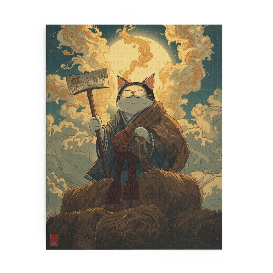Samurai Cat Playing Pipa Puzzle | 120/252/500 Piece - Etsy