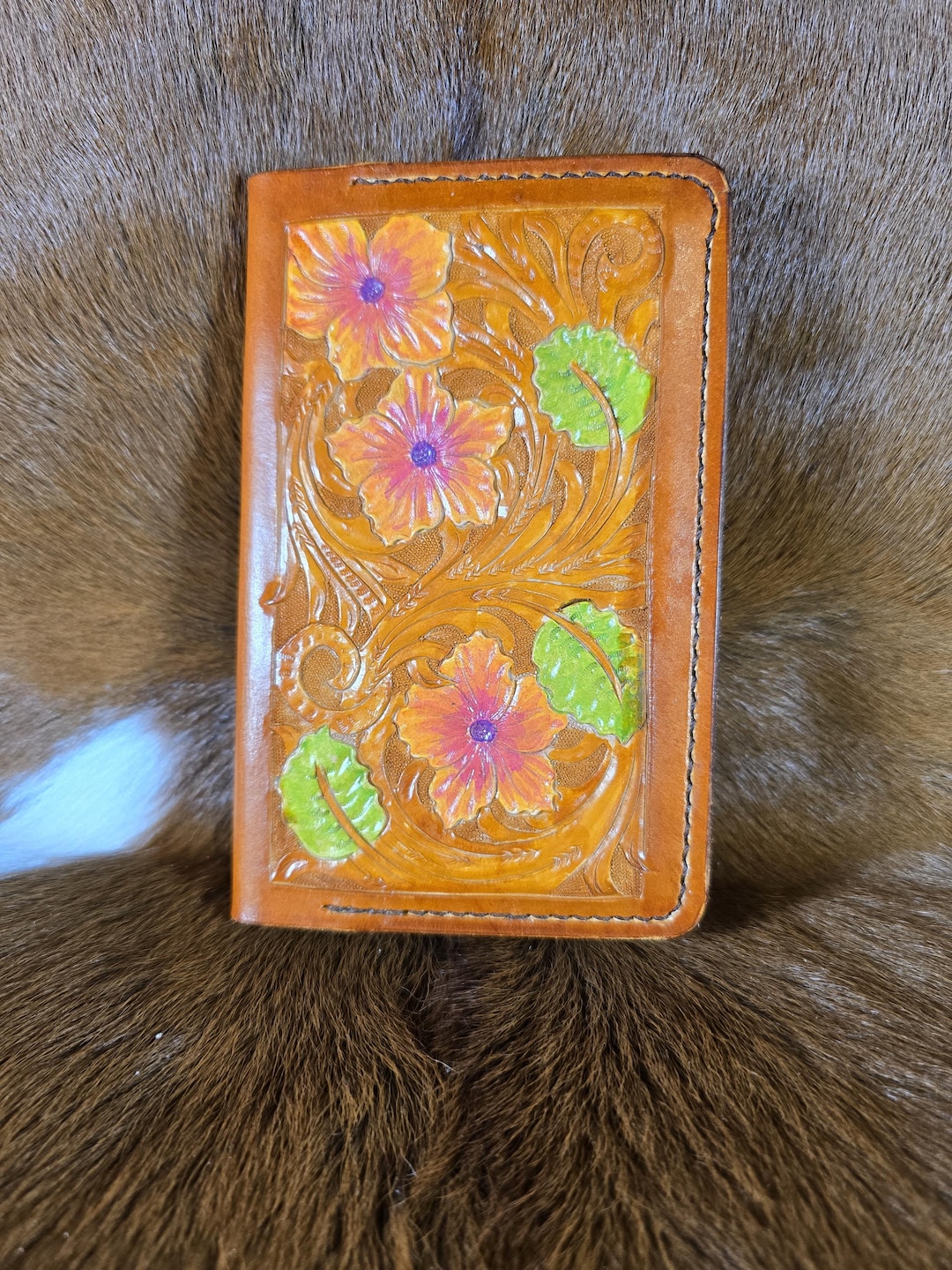 Leather Notebook Cover. Hand Tooled, Stitched, Painted and Dyed. - Etsy