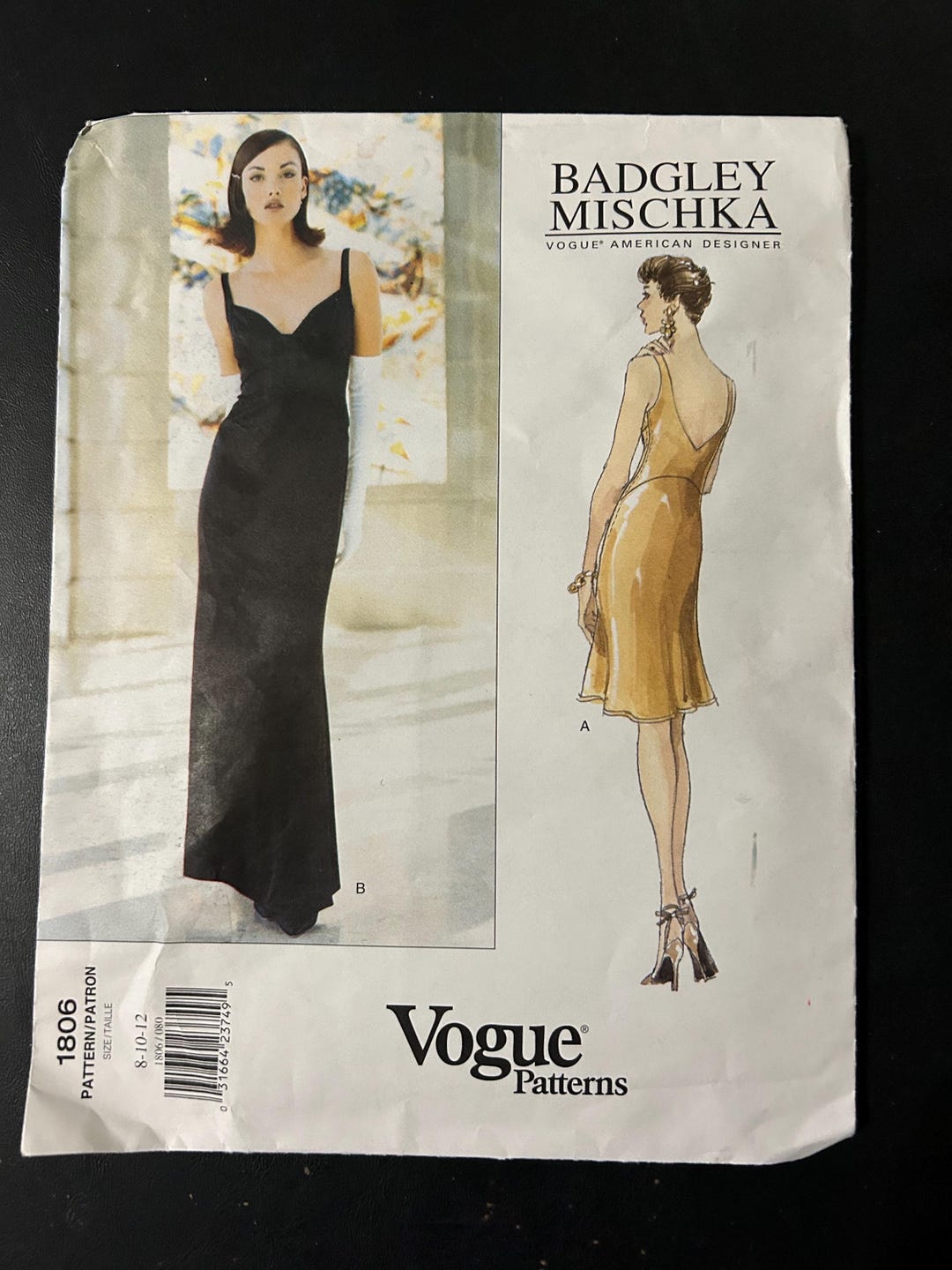 Vogue Vintage 1996 Badgley Mischka Slip Dress Sewing Pattern 1806 8,10 ...