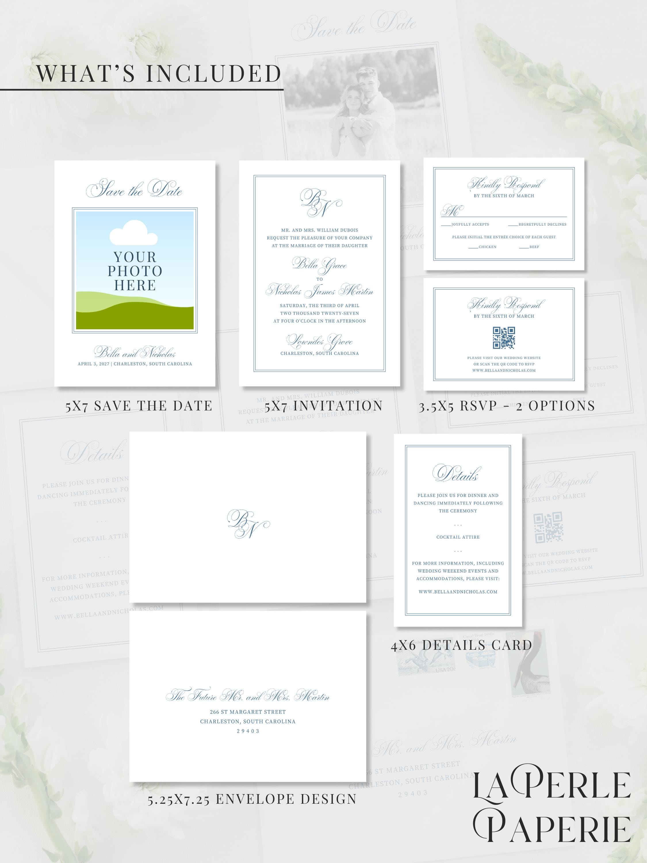 Modern Classic Wedding Invitation Template Set | Editable Canva Wedding ...