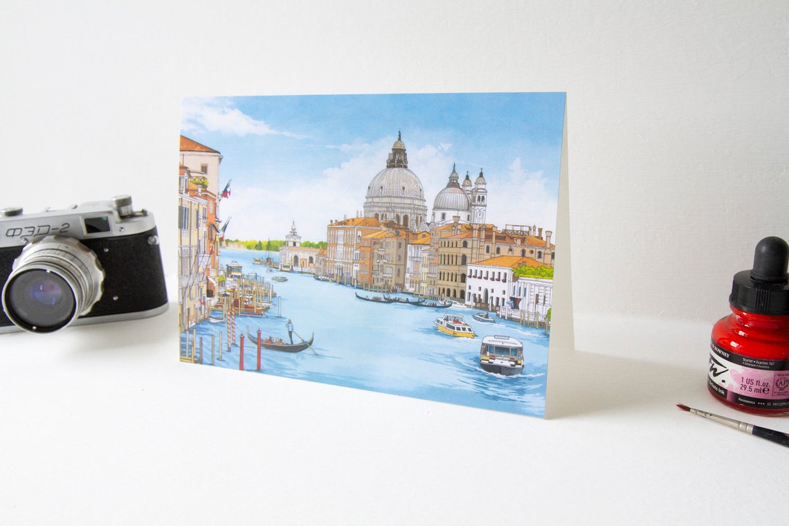 The Grand Canal, Venice - Illustrated Greeting Card - Etsy
