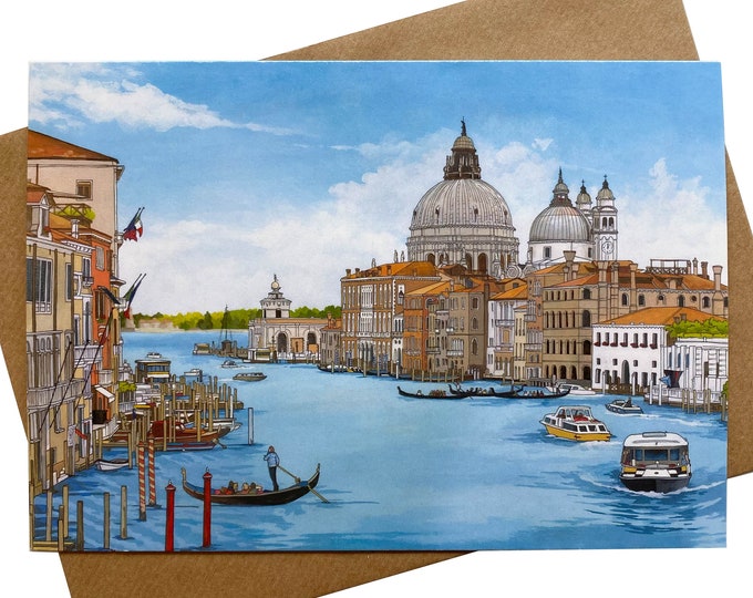 The Grand Canal, Venice - Illustrated Greeting Card - Etsy