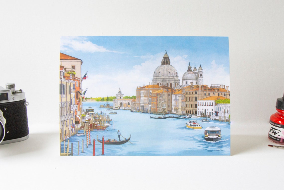 The Grand Canal, Venice - Illustrated Greeting Card - Etsy