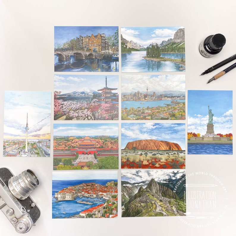 Illustrated World Postcard Set No. 3 (pack of 10) - Etsy