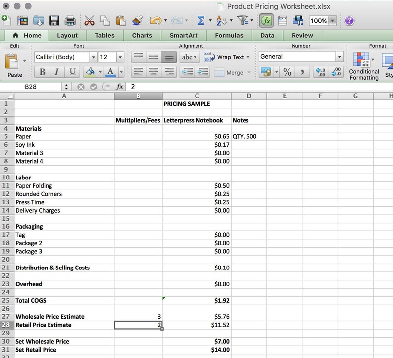 Product Pricing Worksheet for Makers - Etsy