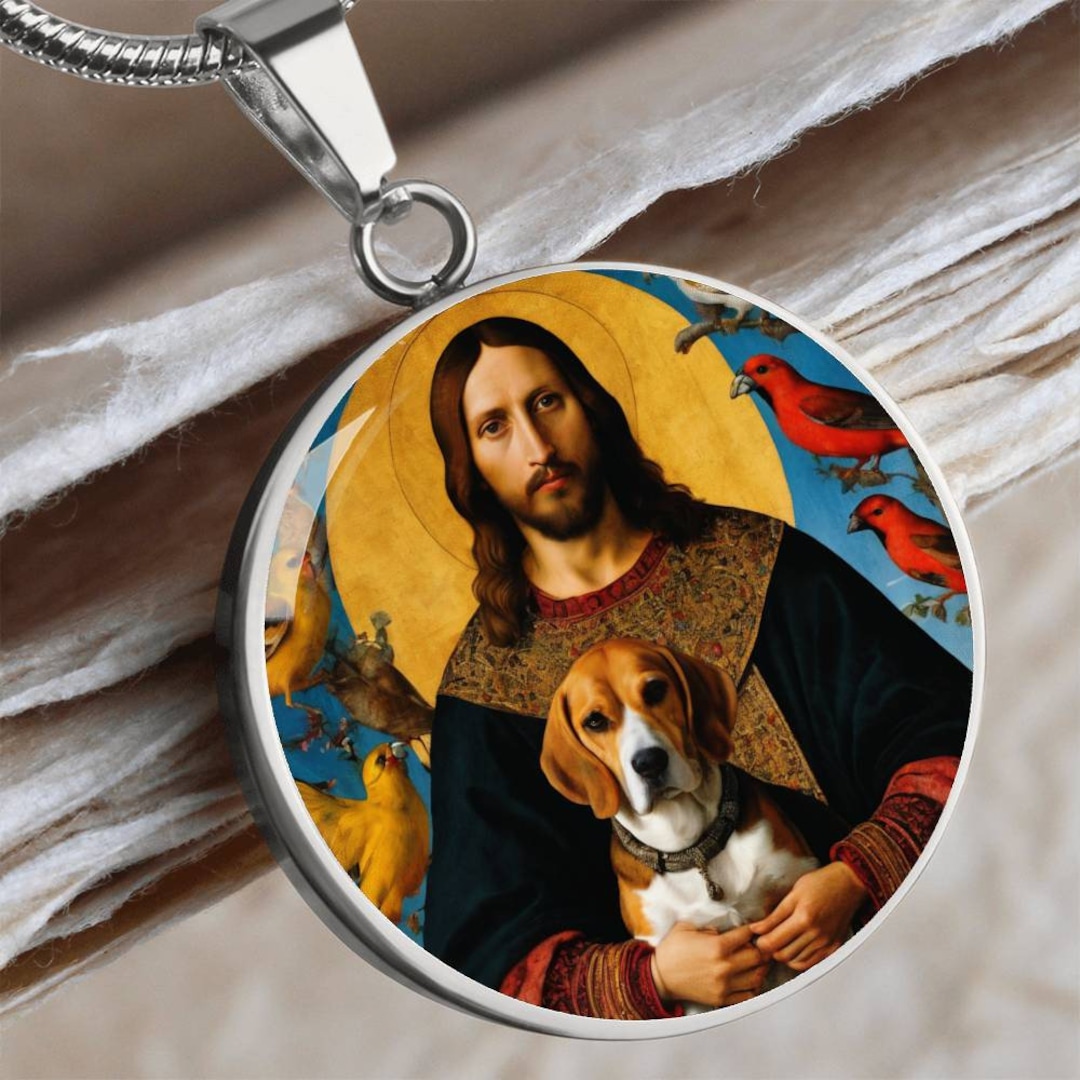 Beagle and Jesus Christ Necklace, Renaissance Beagle Dog Pendant ...