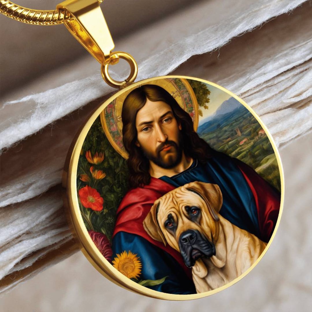 Cane Corso and Jesus Christ Necklace, Fawn Italian Mastiff Dog Pendant ...
