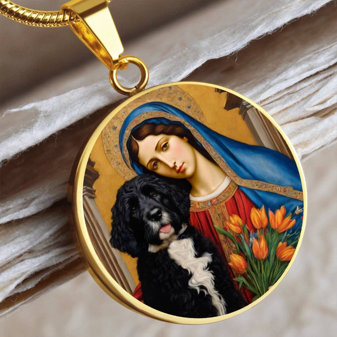 Portuguese Water Dog and Virgin Mary Necklace, Portie Dog Pendant With ...