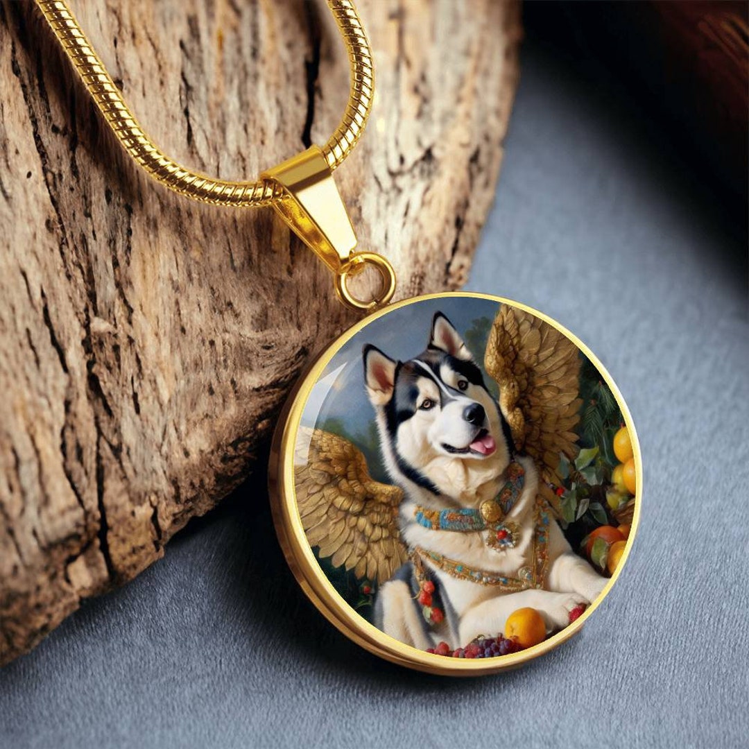 Siberian Husky Angel Necklace, Husky Dog Pendant With Engraving Option ...