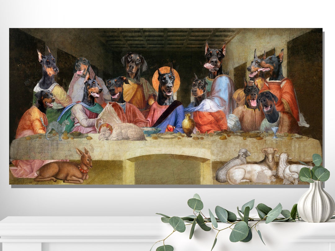 Black Doberman Last Supper Altered Art, LIMITED EDITION Canvas Gallery ...