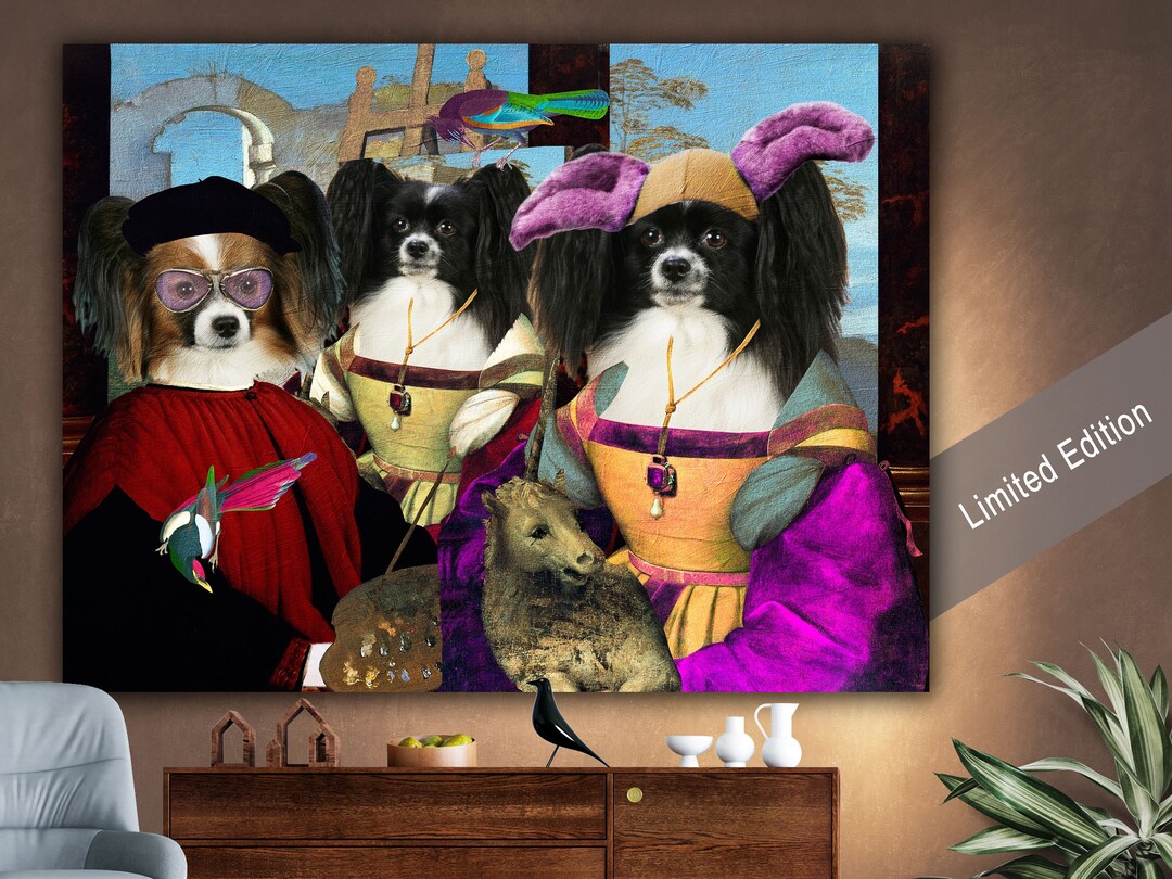 Papillon Dog Art - Renaissance Allegory With Lady and Unicorn - Dog Mom Dad Gifts - Etsy