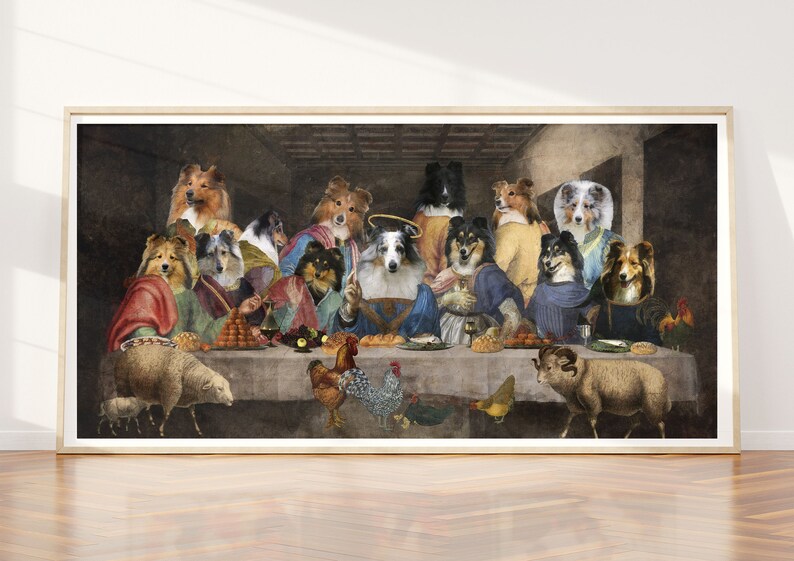 Sheltie Last Supper Canvas Print: Renaissance Dog Art, Personalized Pet ...
