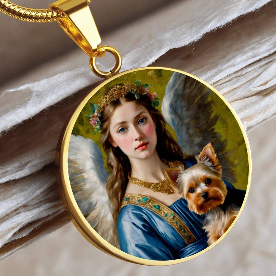 Yorkshire Terrier and Guardian Angel Dog Necklace, Yorkie Pendant ...